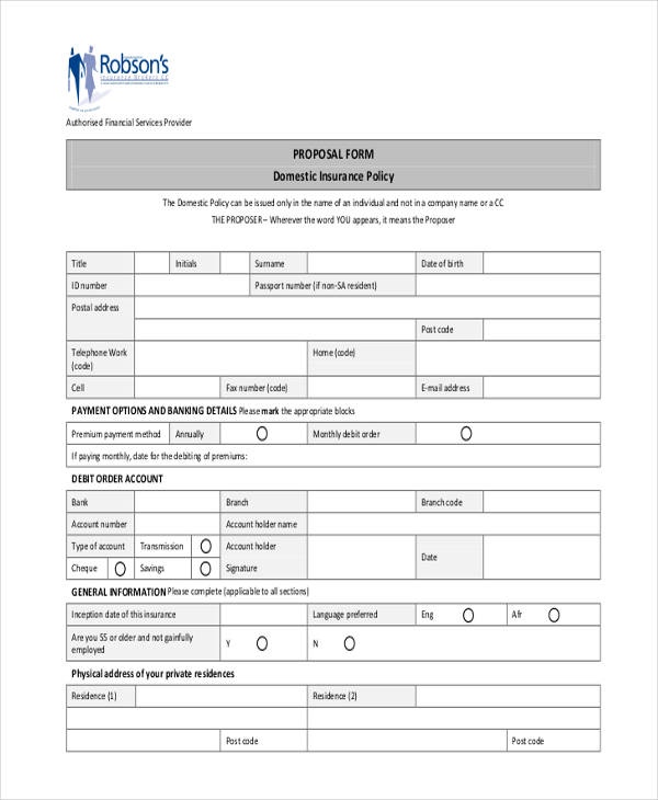FREE 42+ Insurance Proposal Form Formats in PDF | MS Word | Excel