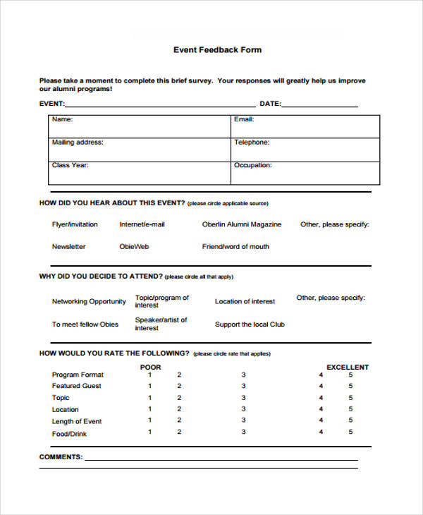 FREE 32+ Different Formats for Feedback Forms in PDF | Ms Word | Excel