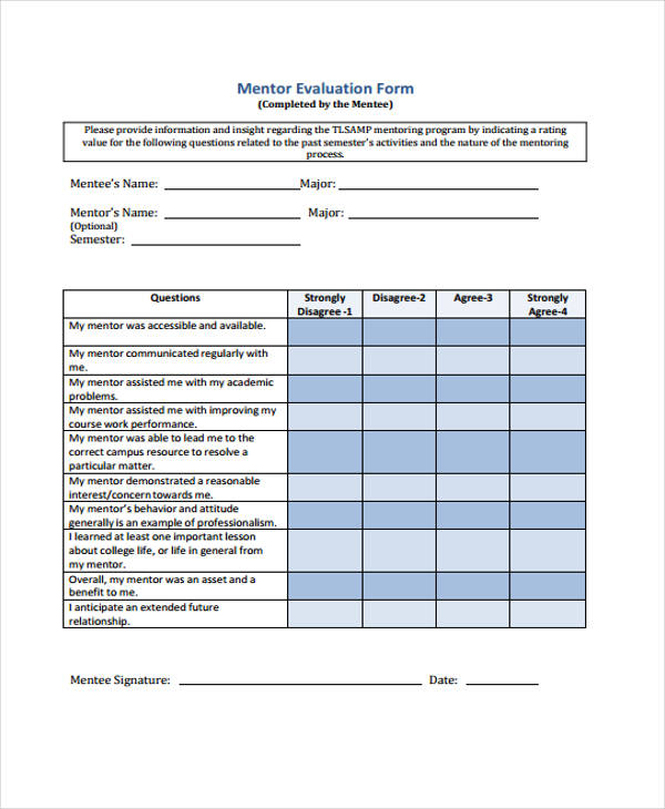 FREE 13+ Mentor Evaluation Form Samples, PDF, MS Word, Google Docs