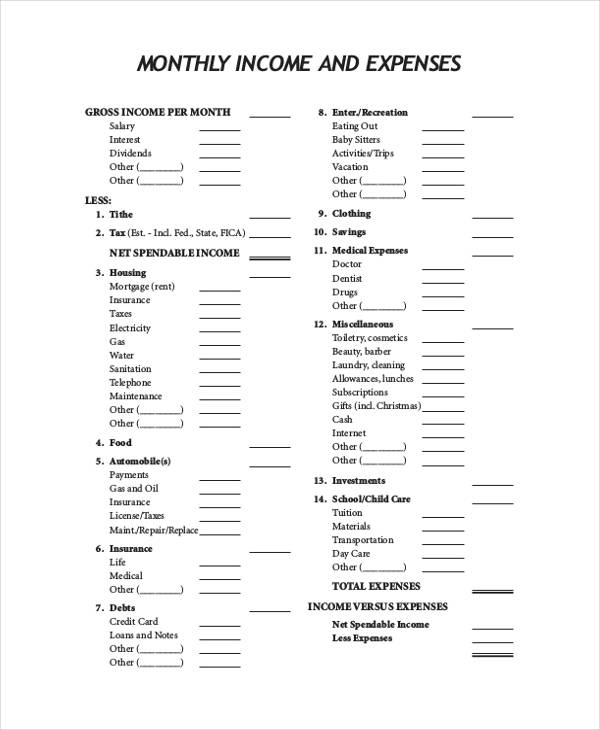 FREE 10+ Income and Expense Forms in PDF | MS Word