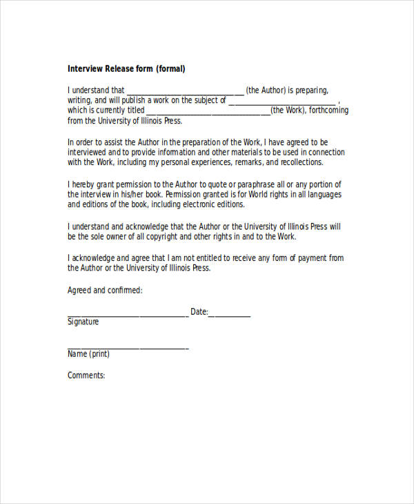FREE 15+ Interview Release Forms in PDF | MS Word