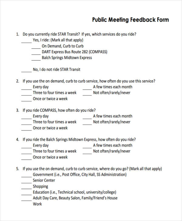 FREE 10+ Meeting Feedback Forms in PDF | MS Word