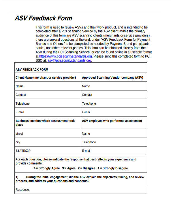FREE 7+ Vendor Feedback Forms in PDF | MS Word