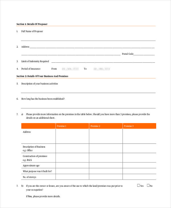 FREE 42+ Insurance Proposal Form Formats in PDF | MS Word | Excel
