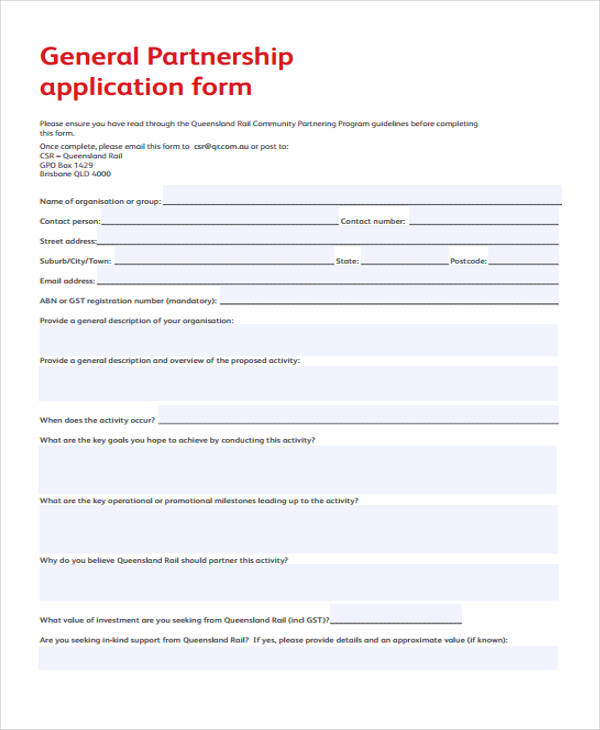 FREE 13+ Sample Partnership Application Forms in PDF | MS Word