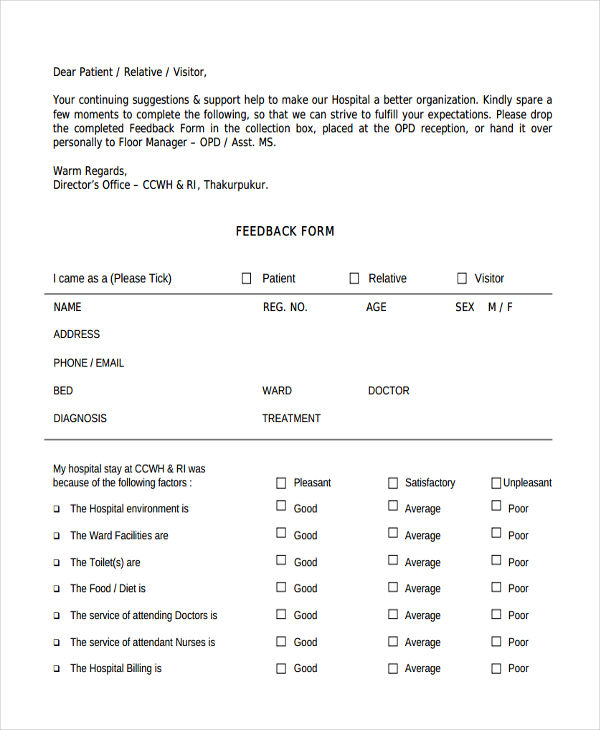 FREE 11+ Patient Feedback Form Samples, PDF, MS Word, Google Docs