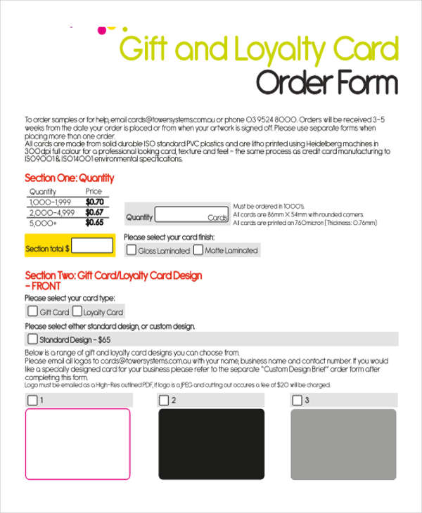 FREE 9+ Card Order Forms in MS Word | PDF | Excel