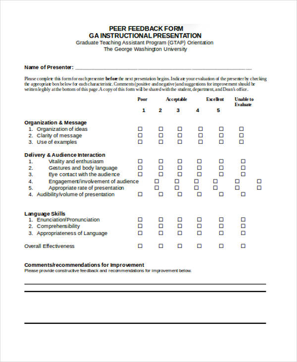 FREE 21+ Presentation Feedback Form Samples, PDF, MS Word, Google Docs ...