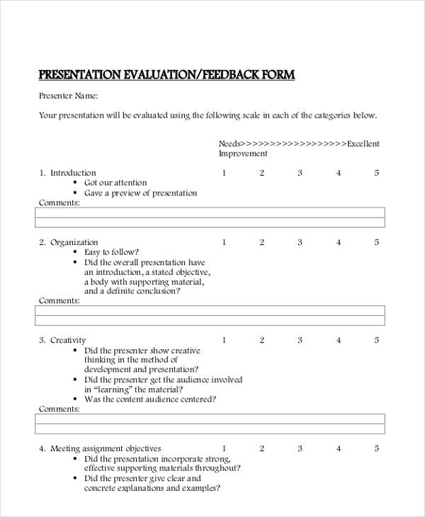 FREE 22 Sample Presentation Feedback Forms In PDF Excel MS Word