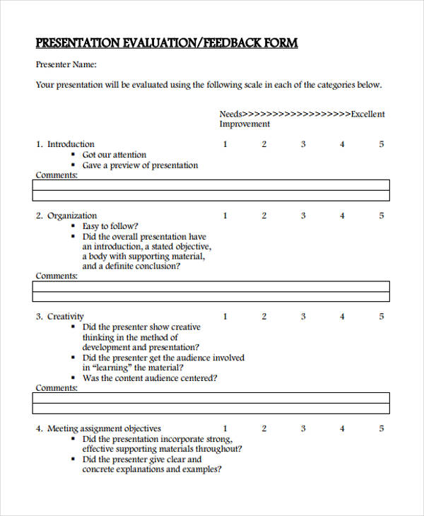 FREE 21+ Presentation Feedback Form Samples, PDF, MS Word, Google Docs ...