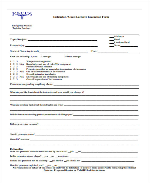FREE 7+ Lecture Evaluation Forms in PDF | MS Word