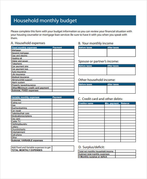 FREE 10+ Home Budget Forms in PDF | Excel | MS Word