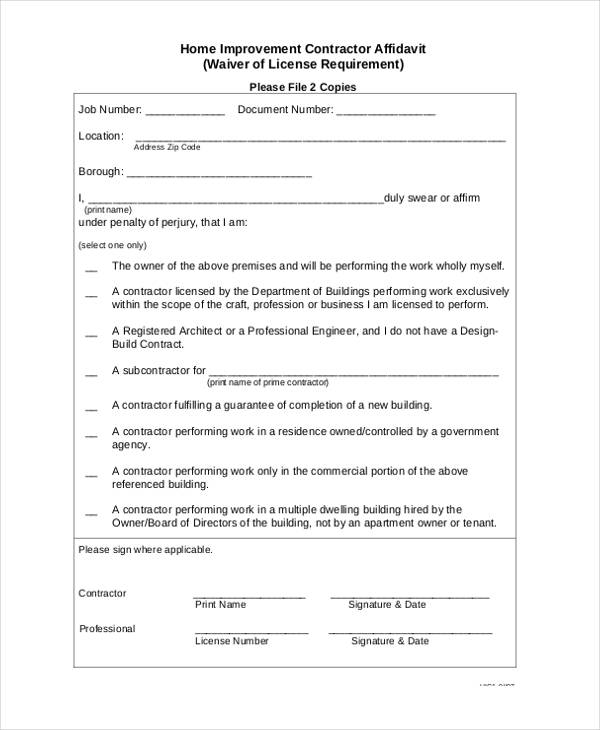 FREE 11+ Contractor Affidavit Forms in PDF | MS Word | Excel