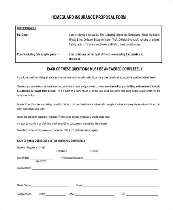 FREE 42+ Insurance Proposal Form Formats in PDF | MS Word | Excel
