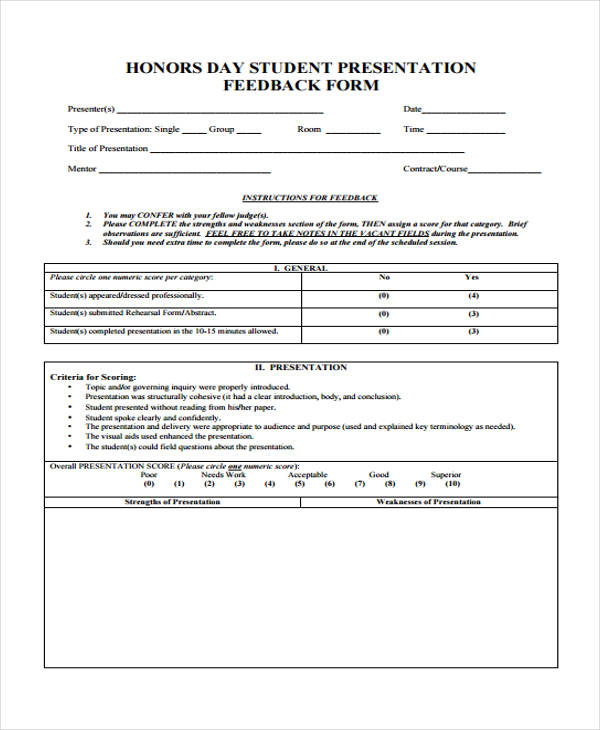 FREE 21+ Presentation Feedback Form Samples, PDF, MS Word, Google Docs ...