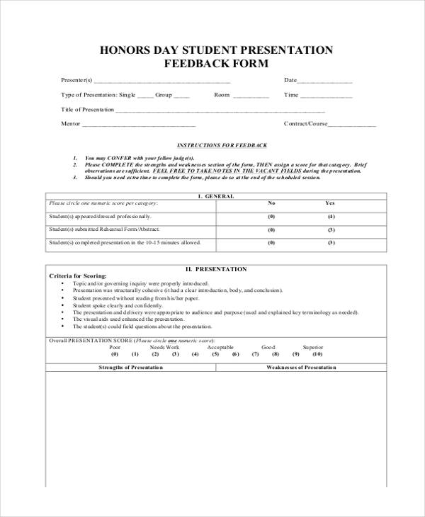 FREE 22+ Presentation Feedback Forms in PDF | Excel | MS Word