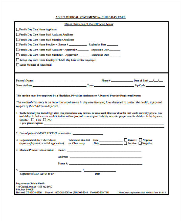 FREE 12 Sample Medical Statement Forms In PDF MS Word
