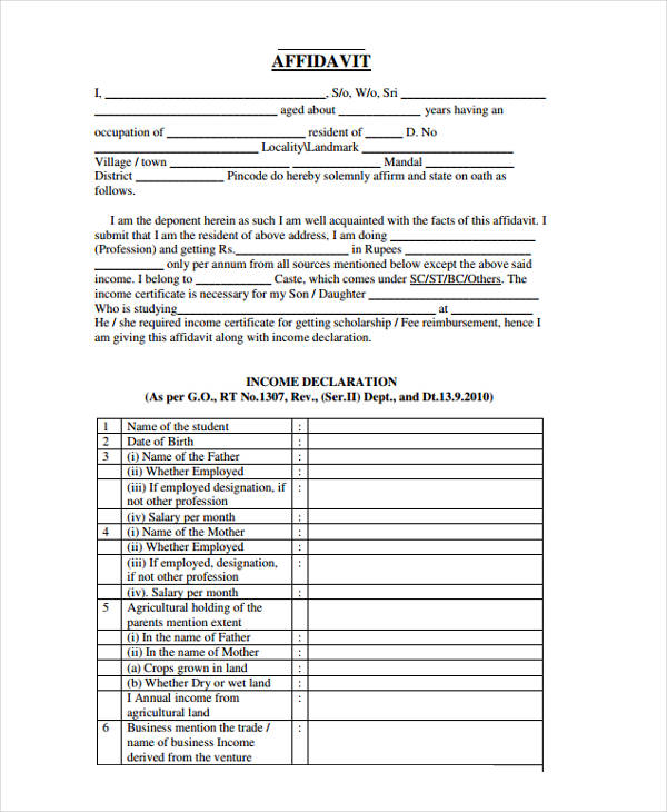 FREE 15+ Income Affidavit Form Samples, PDF, MS Words, Google Docs