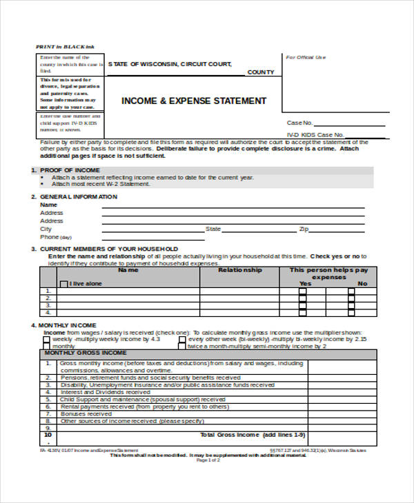 FREE 10+ Income and Expense Forms in PDF | MS Word