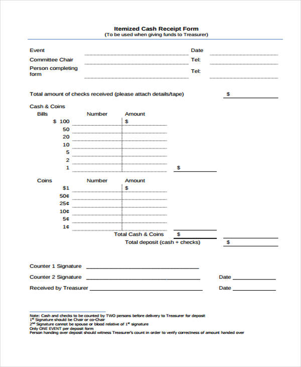 FREE 16+ Cash Receipt Form Samples, PDF, MS Word, Google Docs, Excel