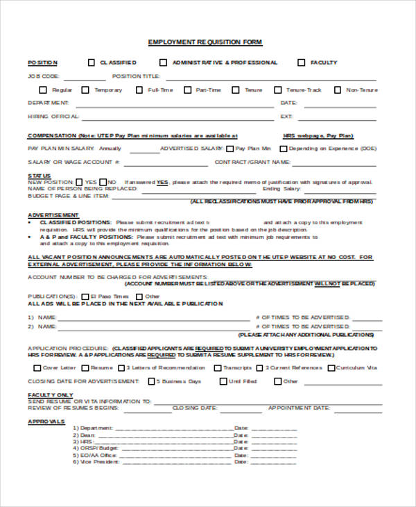 FREE 9+ Employment Requisition Forms in PDF | Excel | MS Word