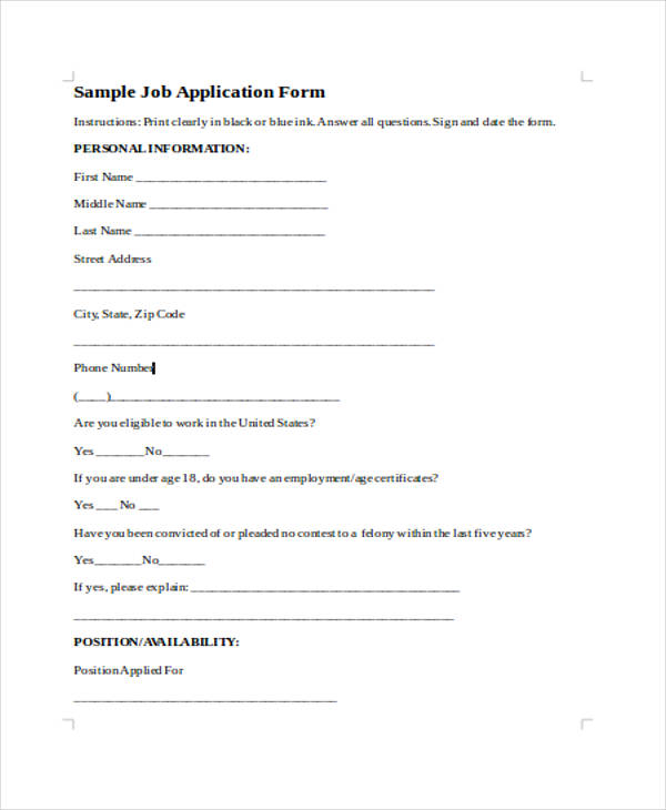 FREE 12 Forms For Job Application In PDF MS Word Excel