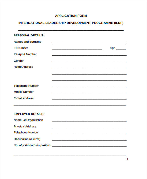 FREE 9+ Leadership Application Forms in PDF | MS Word