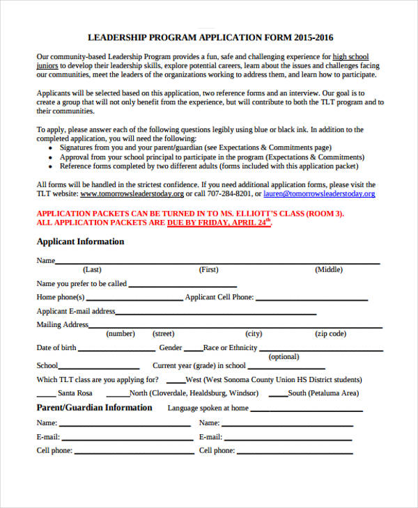 FREE 9+ Leadership Application Forms in PDF | MS Word
