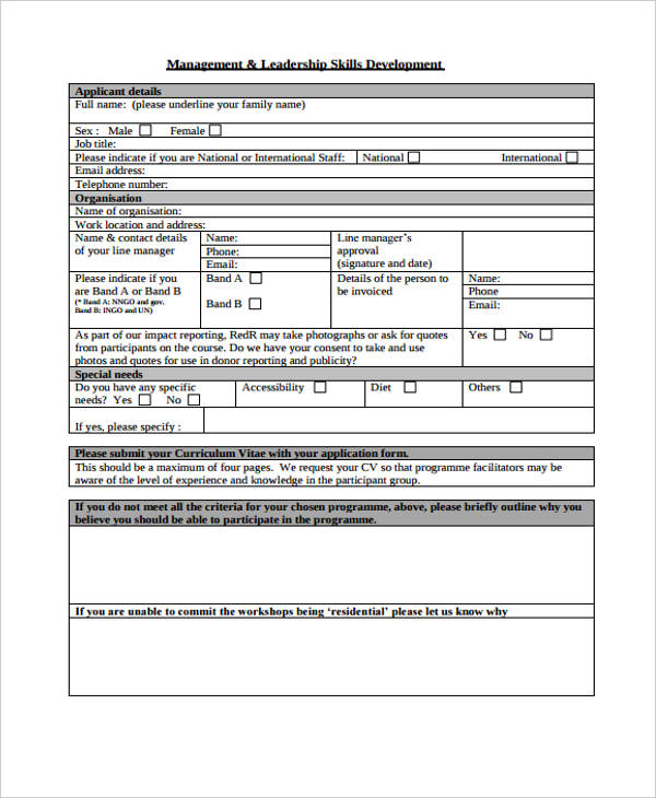 FREE 9+ Leadership Application Forms in PDF | MS Word