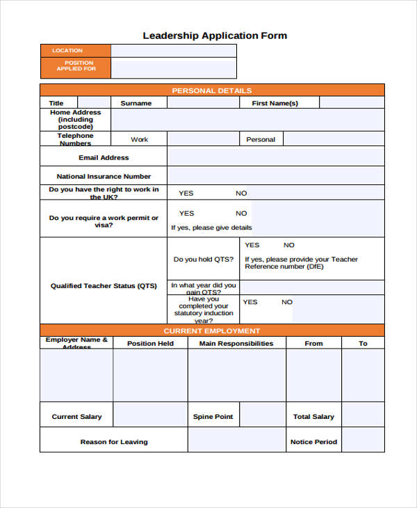 FREE 9+ Leadership Application Forms in PDF | MS Word