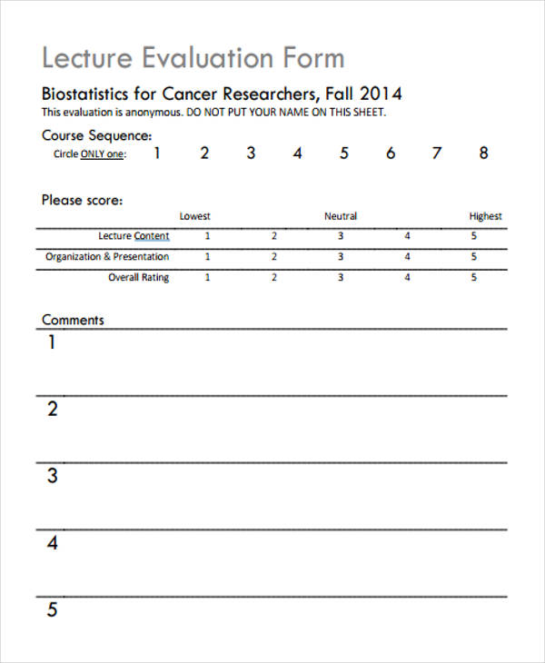 FREE 7+ Lecture Evaluation Forms in PDF | MS Word