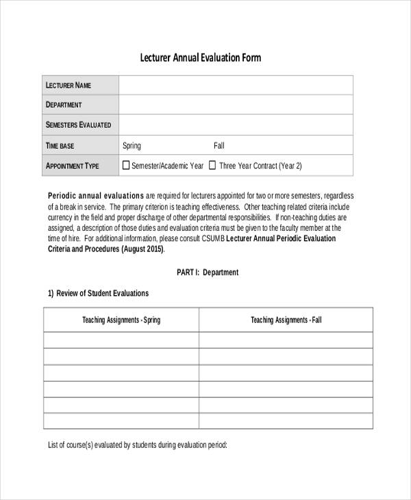 FREE 10+ Sample Lecture Evaluation Forms in MS Word | PDF