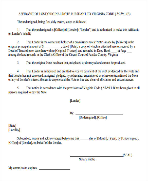 FREE 12+ Lost Affidavit Form Samples, PDF, MS Word, Google Docs