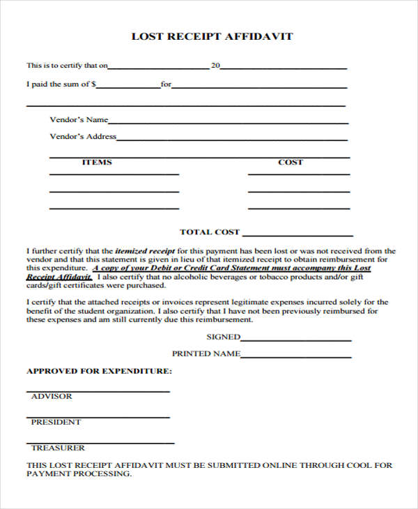 FREE 12+ Lost Affidavit Form Samples, PDF, MS Word, Google Docs