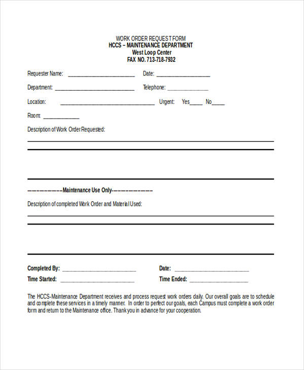 FREE 11+ Maintenance Work Order Form Samples, PDF, MS Word, Google Docs
