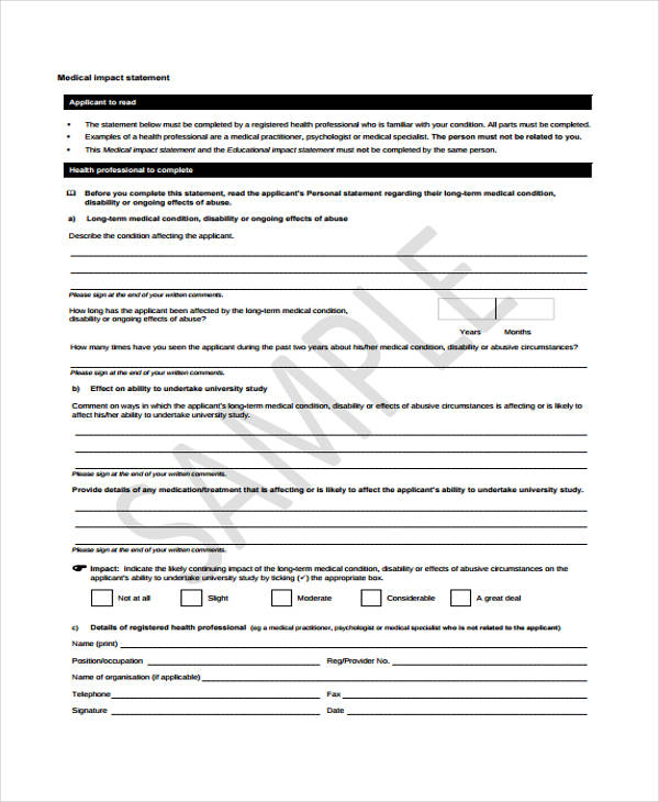 FREE 12+ Sample Medical Statement Forms in PDF | MS Word
