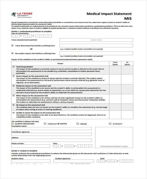 FREE 12+ Sample Medical Statement Forms in PDF | MS Word