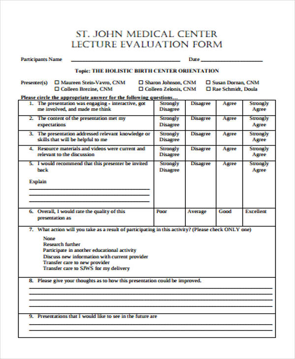FREE 7+ Lecture Evaluation Forms in PDF | MS Word