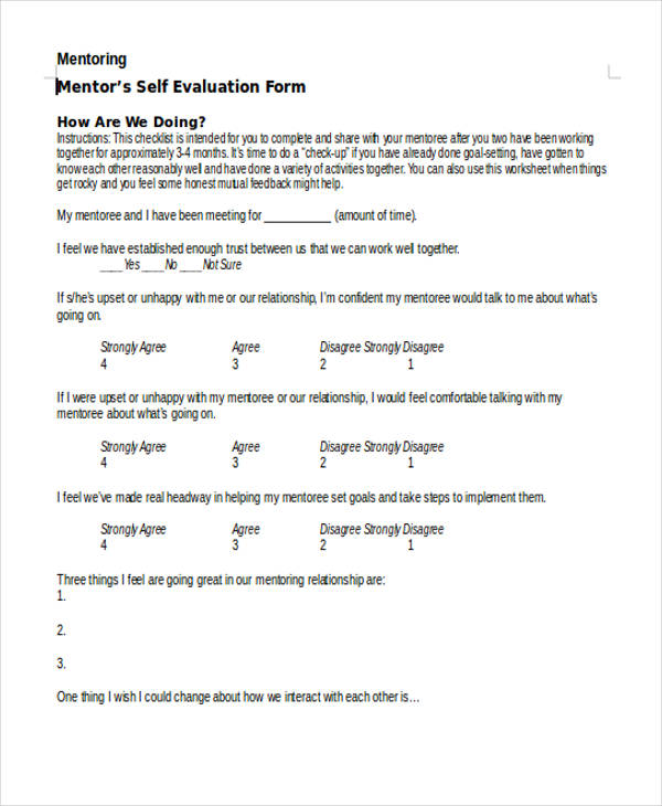 FREE 13+ Mentor Evaluation Form Samples, PDF, MS Word, Google Docs