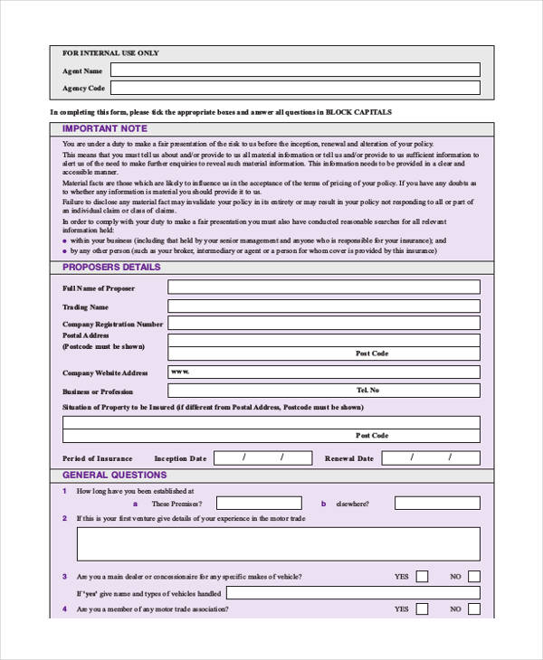 FREE 42+ Insurance Proposal Form Formats in PDF | MS Word | Excel