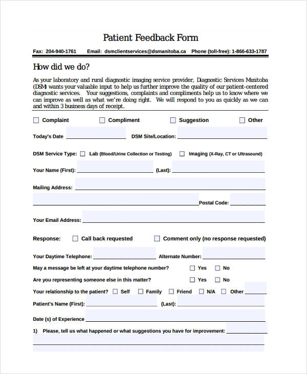 FREE 11+ Patient Feedback Form Samples, PDF, MS Word, Google Docs