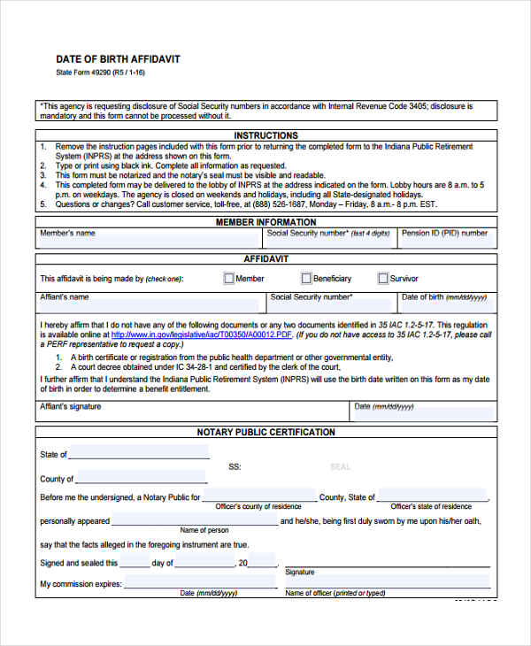 FREE 13+ Birth Affidavit Form Samples, PDF, MS Word, Google Docs