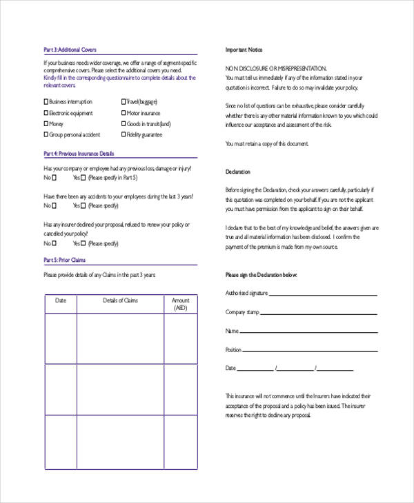 FREE 42+ Insurance Proposal Form Formats in PDF | MS Word | Excel