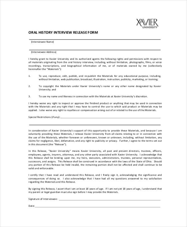 FREE 13+ Interview Release Forms in PDF | MS Word