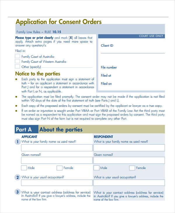 FREE 10+ Consent Order Forms in PDF | MS Word