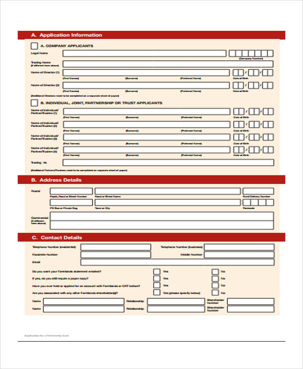 FREE 13+ Sample Partnership Application Forms in PDF | MS Word