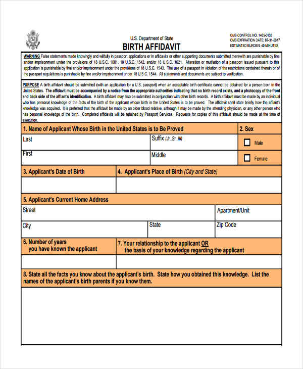 FREE 13+ Birth Affidavit Form Samples, PDF, MS Word, Google Docs