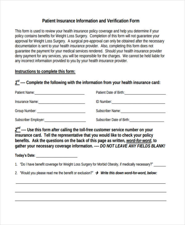 FREE 23+ Insurance Verification Forms in PDF | MS Word