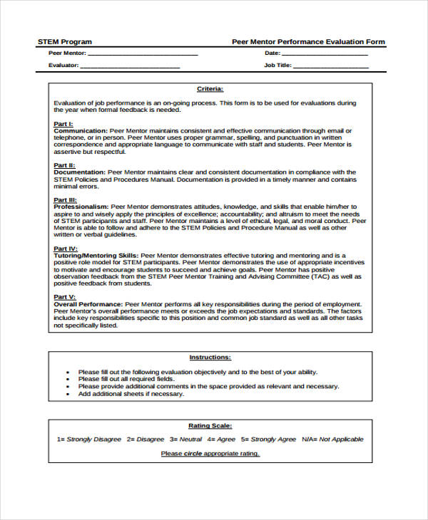 FREE 13+ Mentor Evaluation Form Samples, PDF, MS Word, Google Docs
