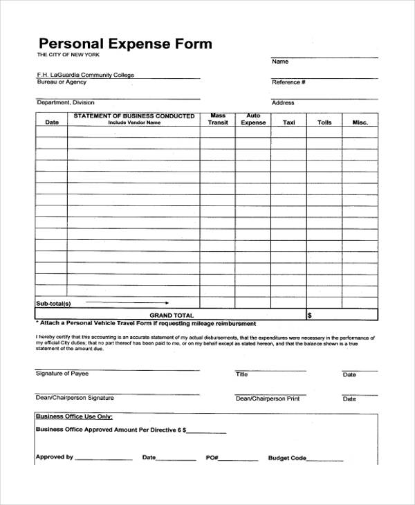 FREE 12 Personal Expense Forms In PDF MS Word